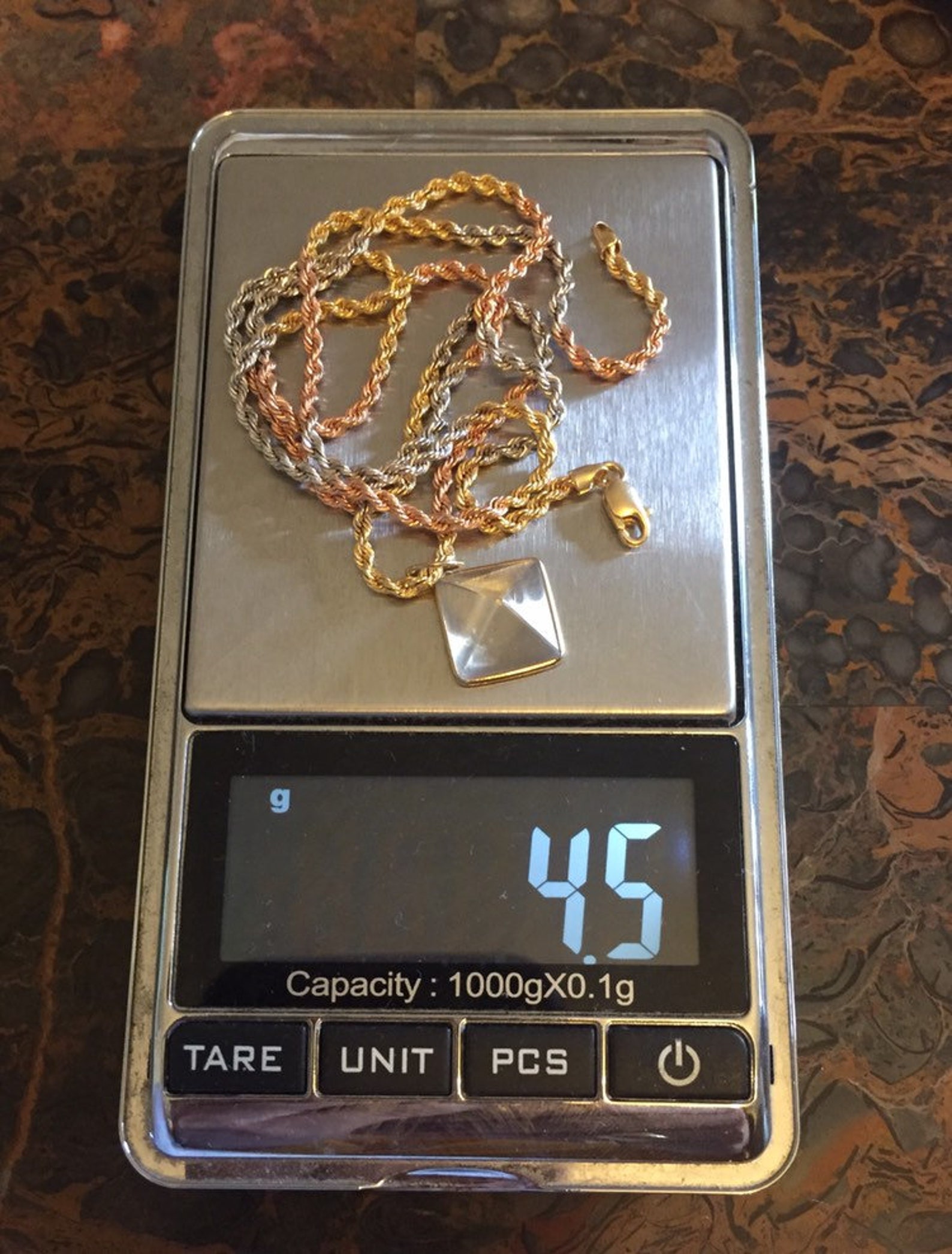 1980s Vintage Multicolor 18K Solid Gold 750 Rope Chain W/pyramid Rock ...