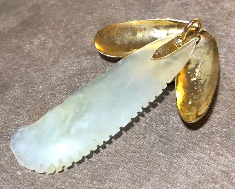 19th Century Chinese Mutton Fat Jade Carved Fruit 10K Yellow Gold ...