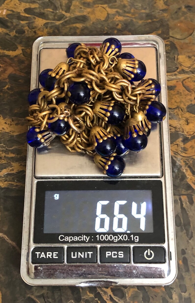Antique Art Deco Czech Cobalt Glass Brass Pebbled Blossom Necklace 15.5 ...