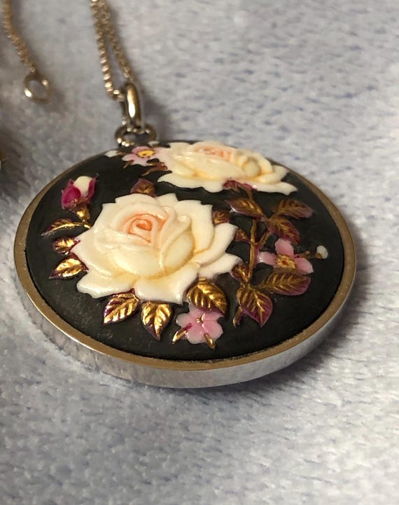 Toshikane Japan Arita Porcelain Rose Sterling Pendant… - Gem