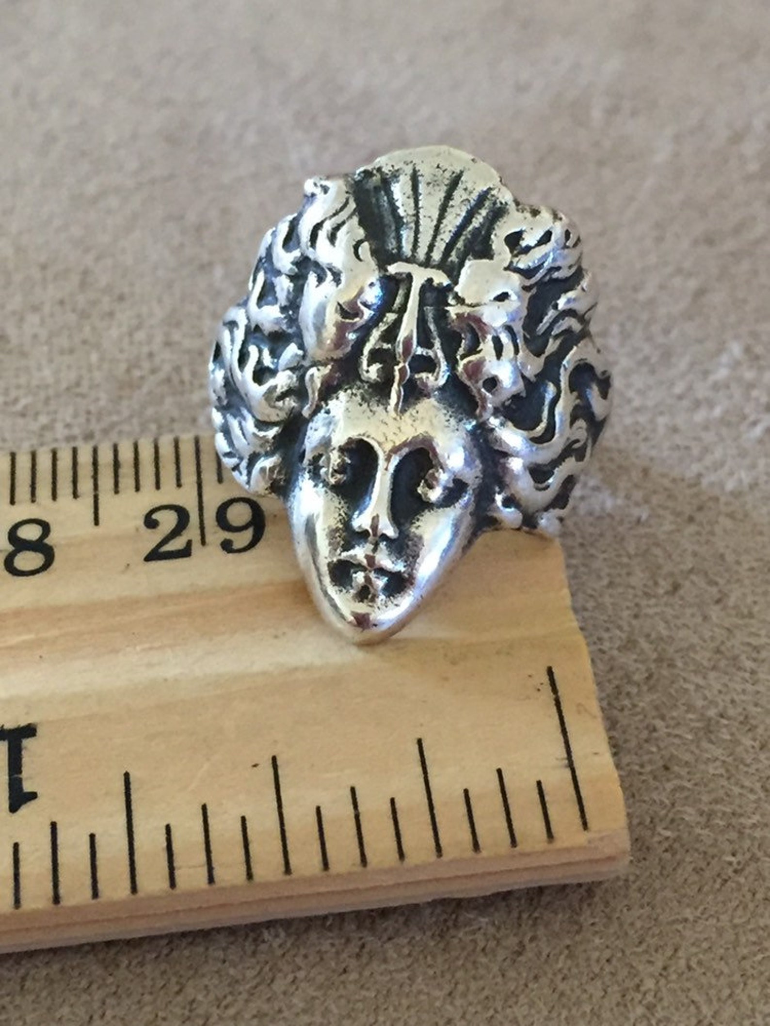 Art Deco Sterling Silver Ring Spiritual Woman Harp Queen Ring Size 6.25 ...