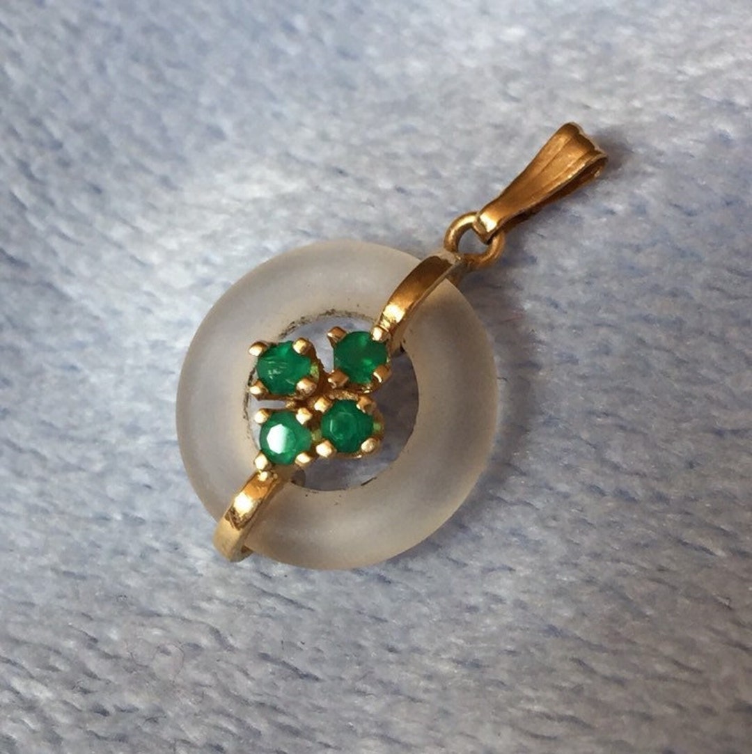 Antique Benjamin Brummer 14K Solid Gold Rock Crystal and Emerald Clover ...