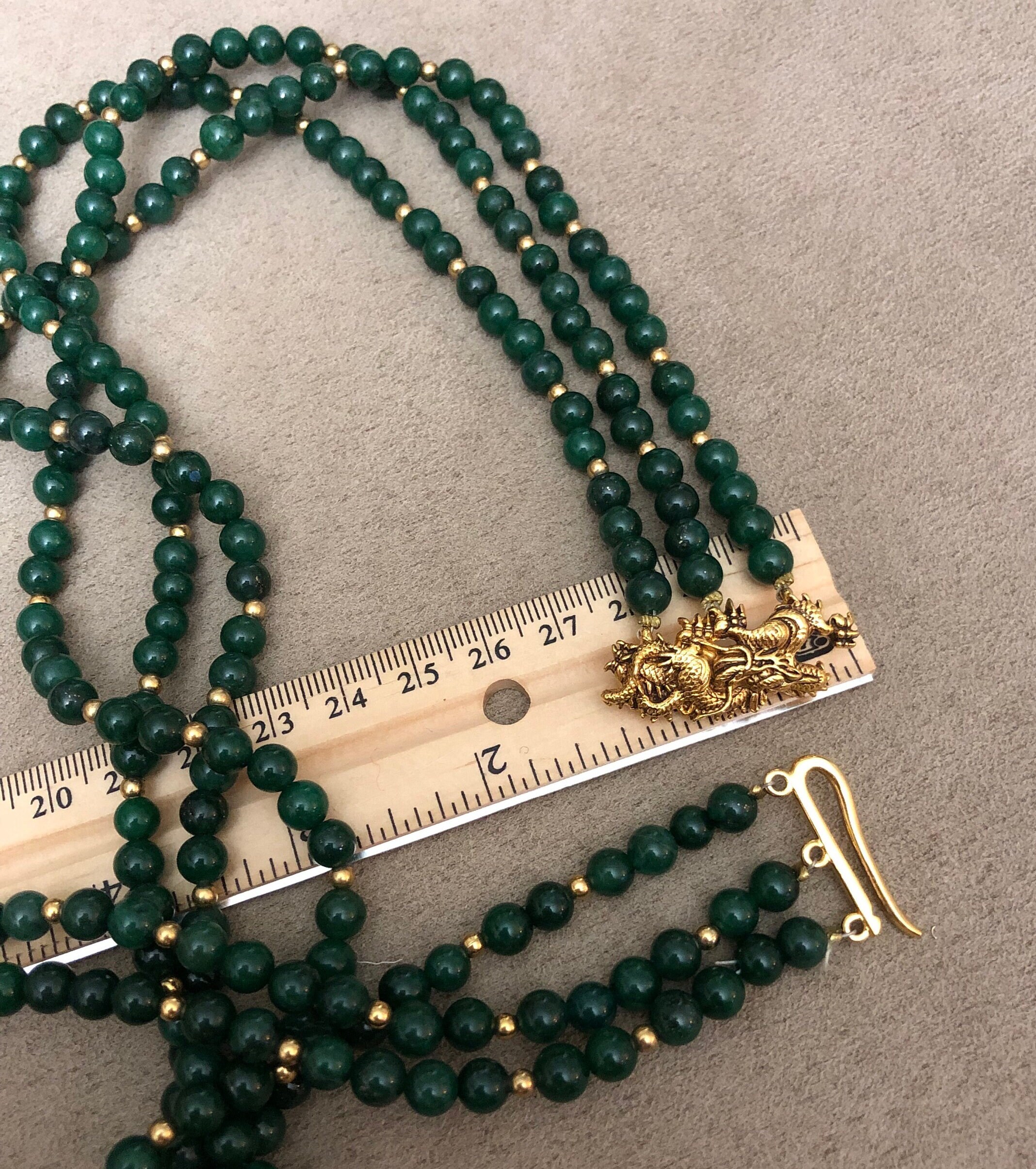 Vintage Alva Museum Smithsonian Green Jade 3 Strand Necklace W/dragon ...
