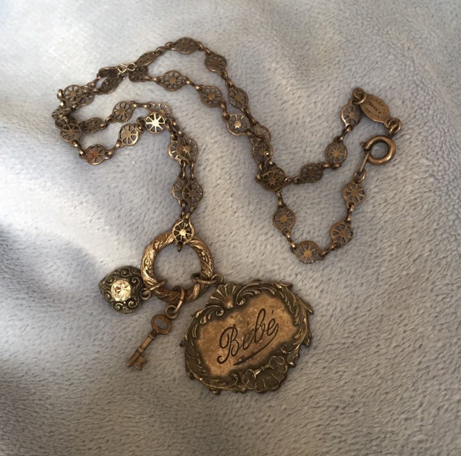 Vintage Catherine Popesco Bebe France Charm Necklace W/key & Crystal ...
