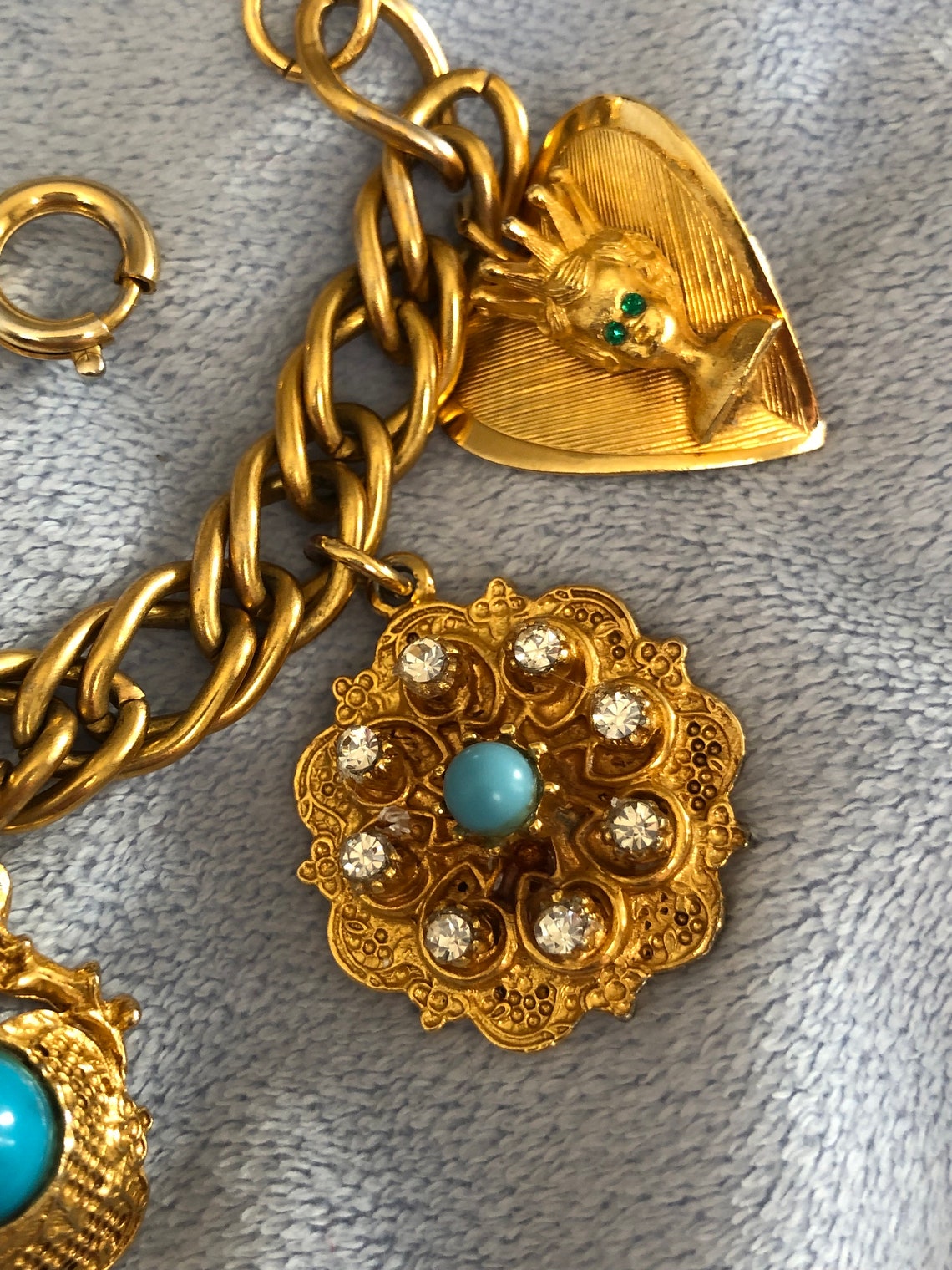 Vintage Germany Charm Bracelet Etruscan Floral and Angel Charms W/faux ...