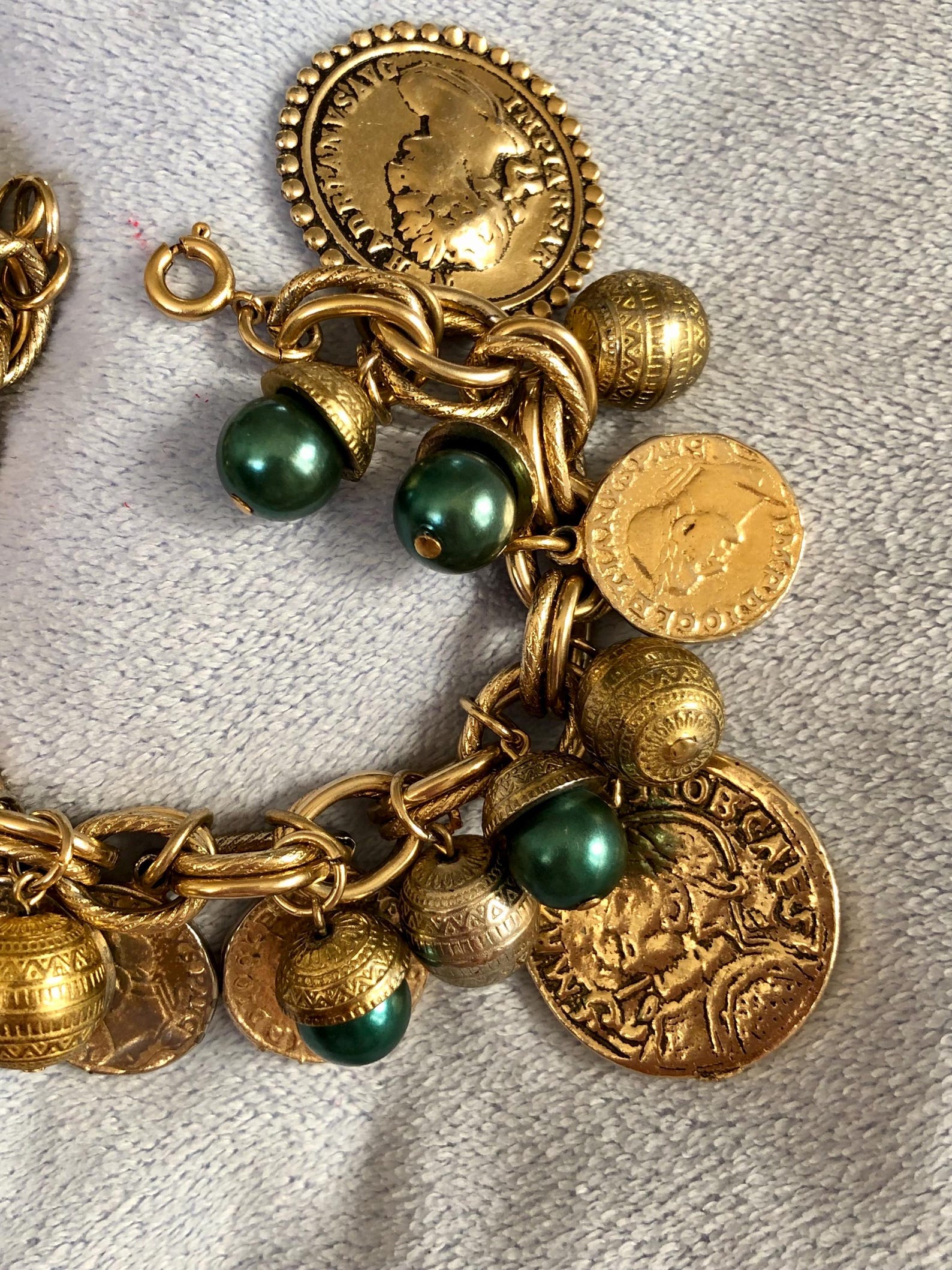 Vintage 1970 Etruscan Faux Coin Green Acorn Charm Bracelet 7.5” - Etsy
