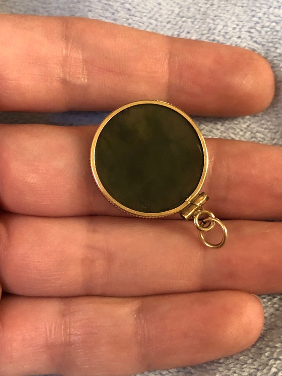 Gold Filled Spinach Jade Taurus Bull Coin Pendant - Gem