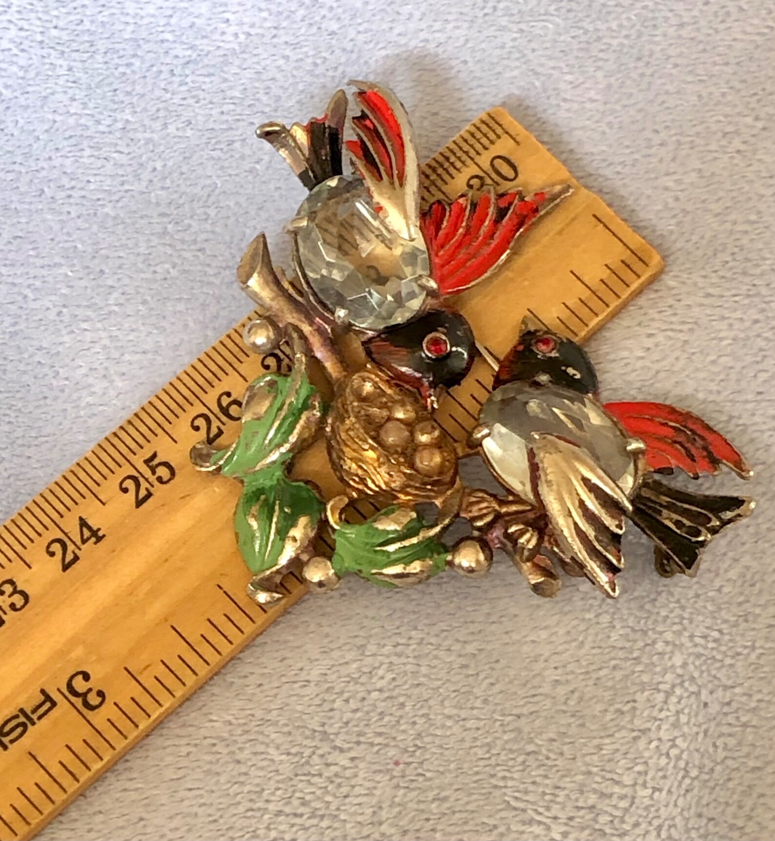 Fred Gray Art Deco Red Birds on Egg Nest Brooch - Etsy