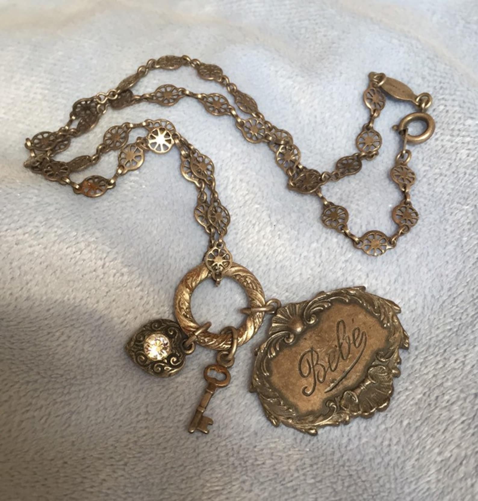 Vintage Catherine Popesco Bebe France Charm Necklace W/key & Crystal ...