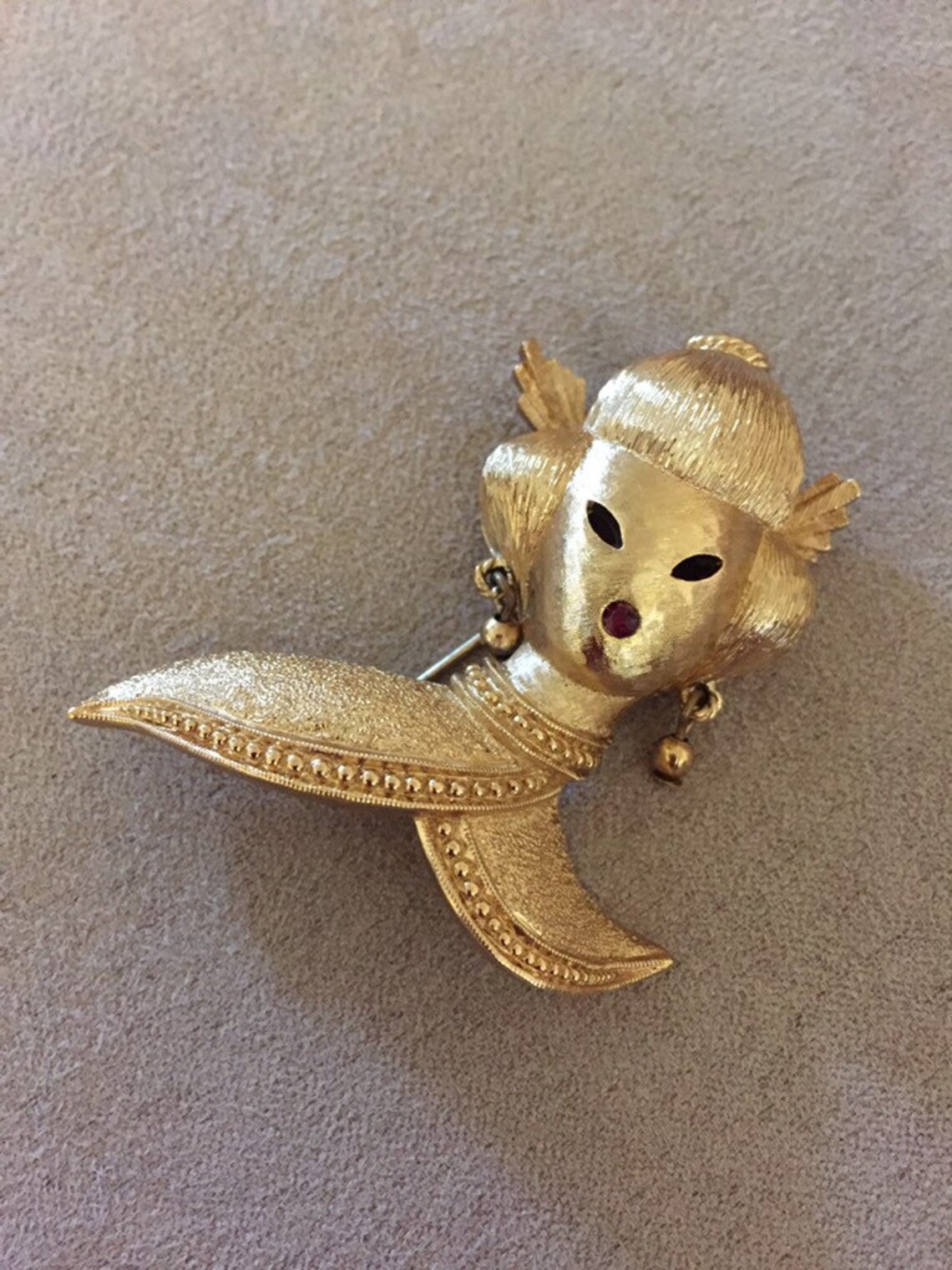 Rare Monet 3D Japanese Lady Geisha Red Rhinestone Gold Tone | Etsy