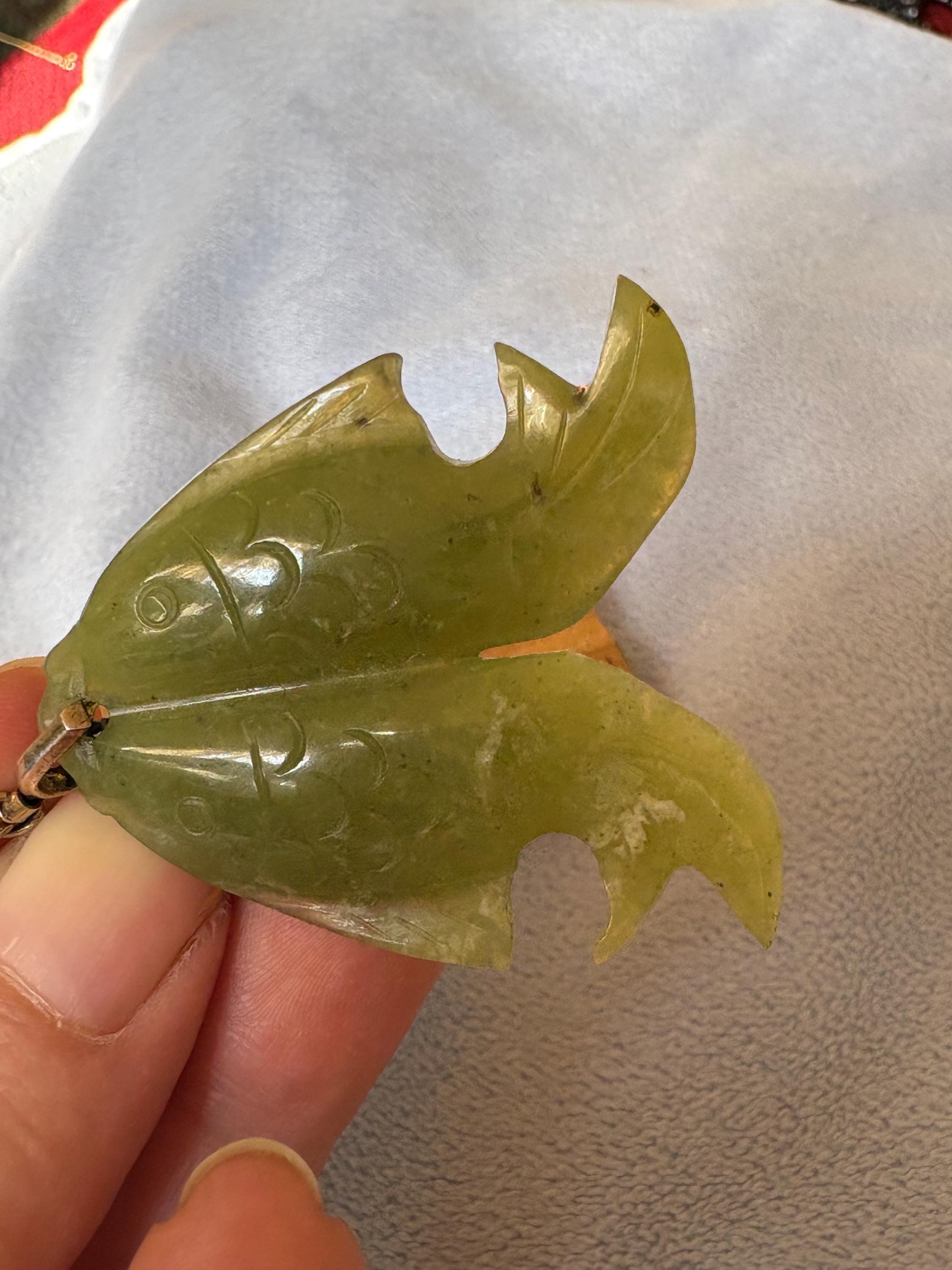 Art Deco Carved Green Jade Double Fish Pendant Doublesided - Etsy