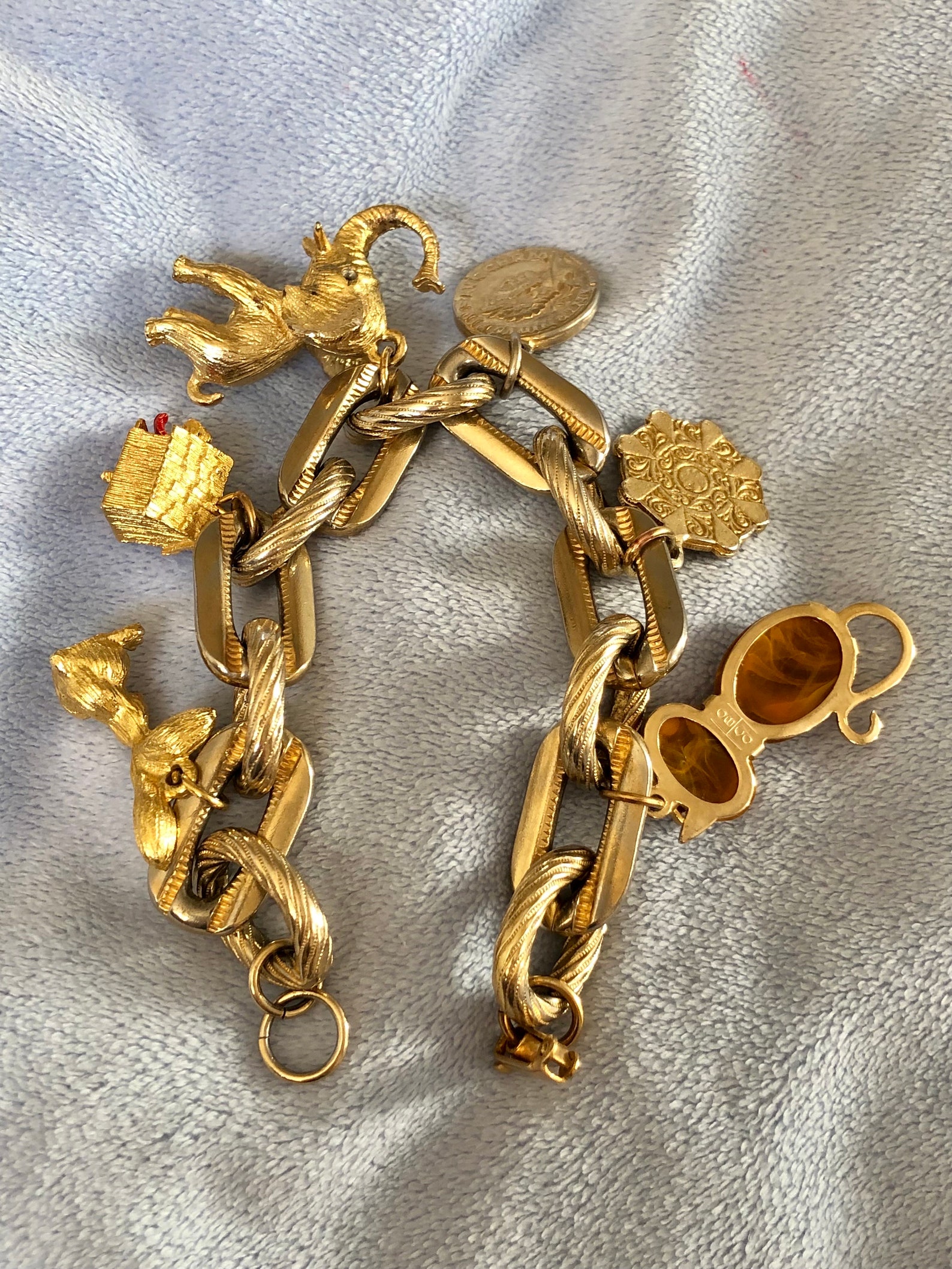 Vintage 1960 Gold Toned Chunky Charm Bracelet Hobco Kitten Rabbit and More - Etsy