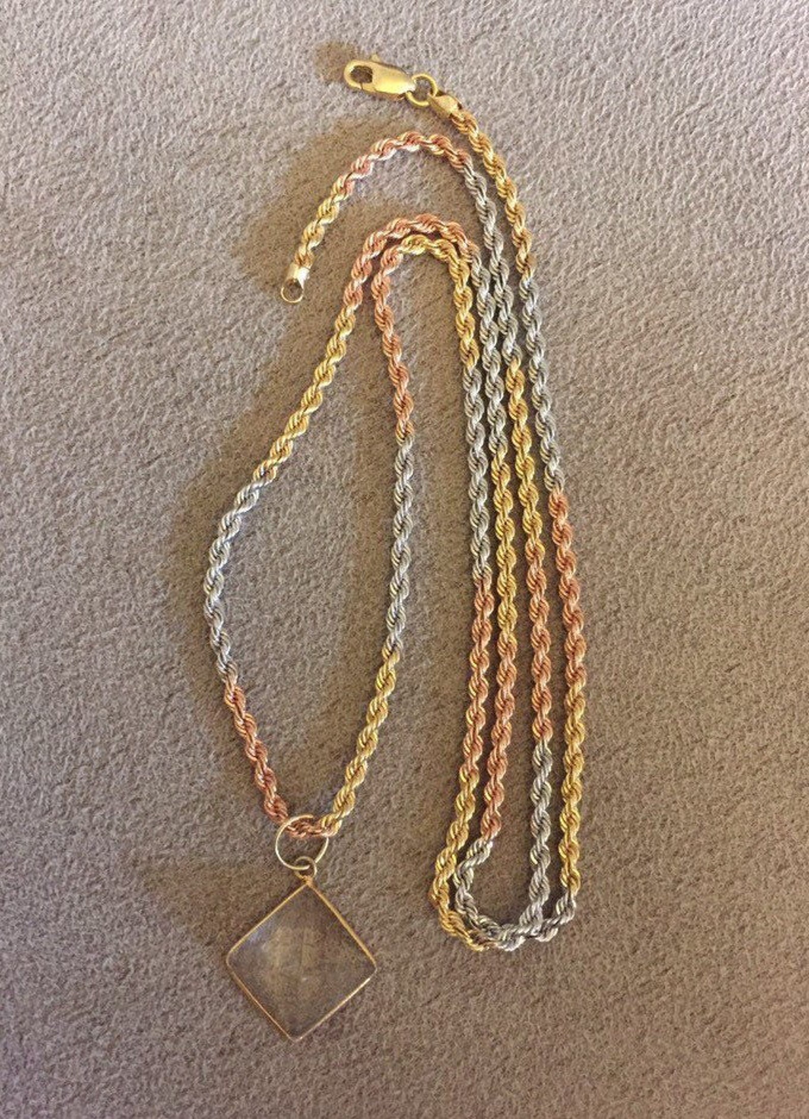 1980s Vintage Multicolor 18K Solid Gold 750 Rope Chain W/pyramid Rock ...