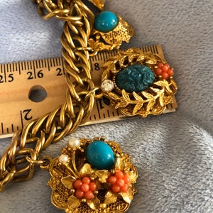 Vintage Germany Charm Bracelet Etruscan Floral and Angel Charms W/faux ...