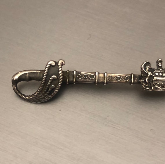 Antique Sterling Silver Ornate Sword Shield Crest pin… - Gem