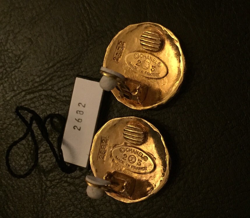 Authentic 1980's Vintage CHANEL Lion Earrings Chanel Logo Authentic 1980's Vintage CHANEL Lion Earrings Chanel Logo