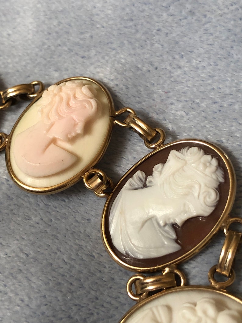 1930-1940 Van Dell 12K Gold Filled Cameo Bracelet Coral & Shell Cameo ...