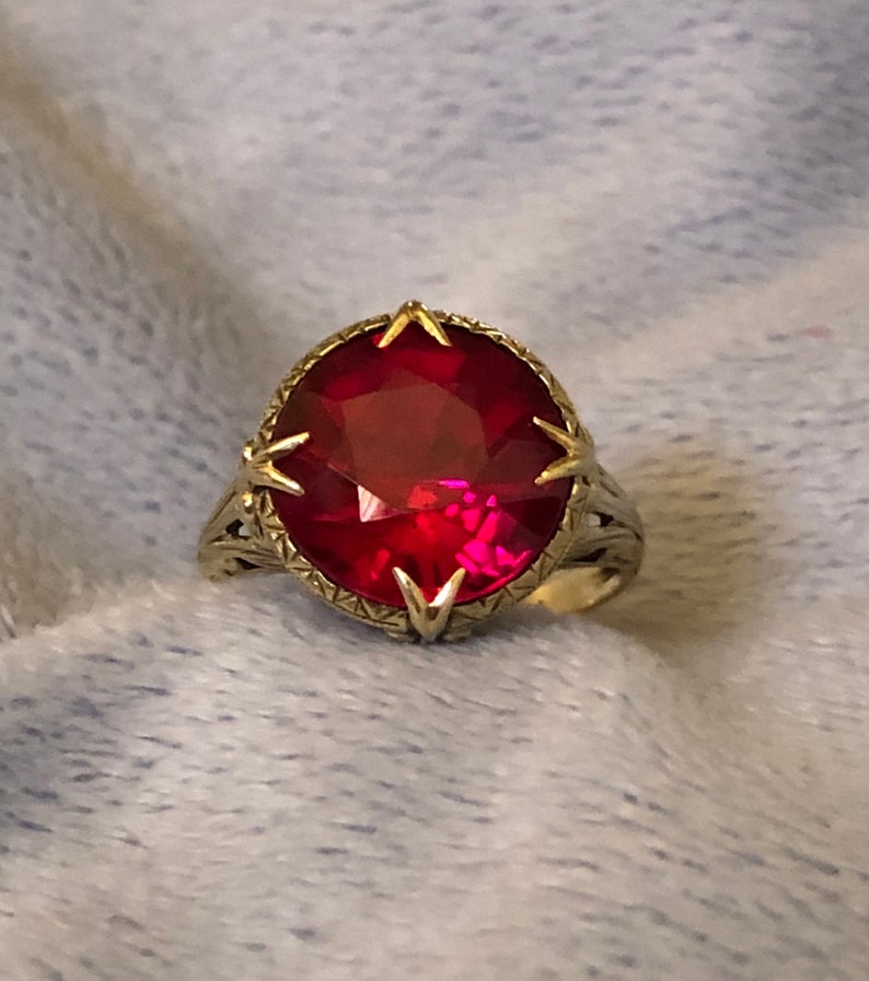 Antique Ruby Filigree Mount 14K Gold Ring W/de Lis Bow Prongs Size 5.5 ...