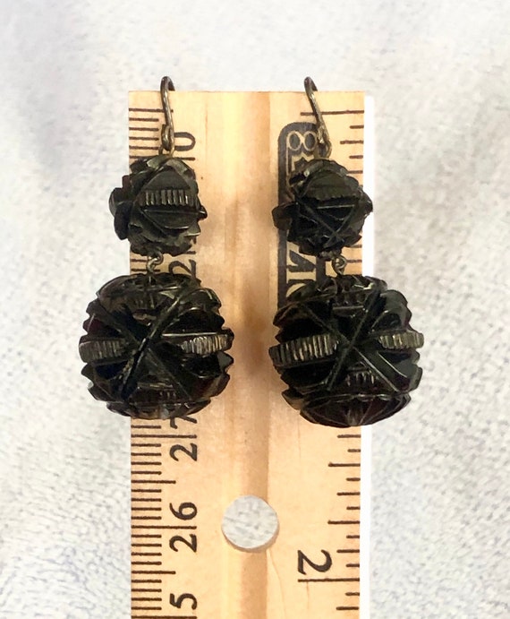 Antique Victorian Carved Whitby Jet orb Gothic earrin… - Gem