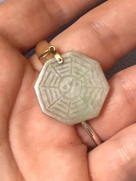 Antique Ying Yang 14K Carved Jade Spider Web Octagon … - Gem