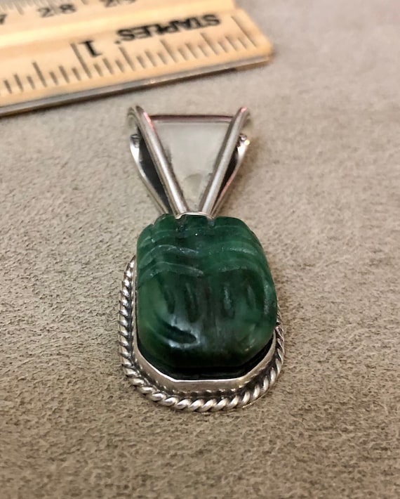Art Deco Sterling silver Carved Green Verdite Stone E… - Gem