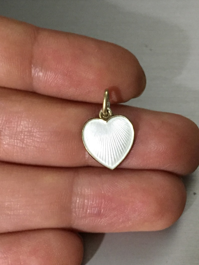 Very Small Vintage Antique Sterling Silver White Enamel Heart Charm ...