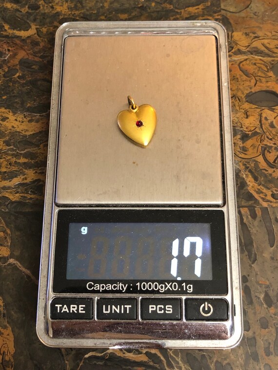 Antique Super Tiny Puffy Heart W/Pointy Garnet Pendan… - Gem