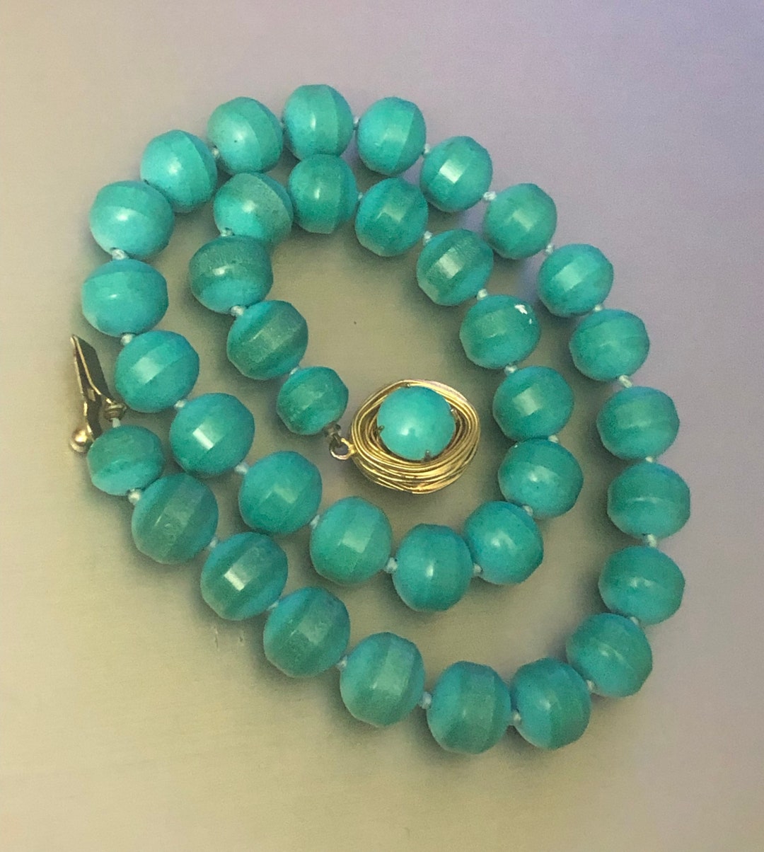 Vintage 1965-1970 Turquoise Glass Stone Vogue Necklace 16.5” W/nest ...