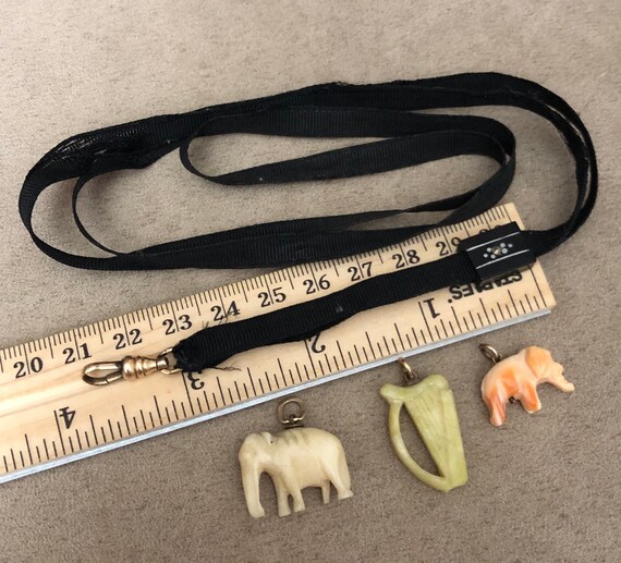 Antique Black Ribbon Gothic Watch Chain Necklace W/Bl… - Gem