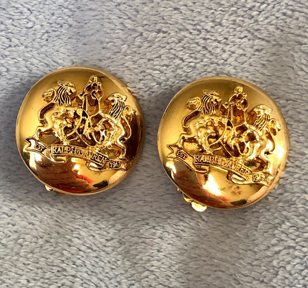 Vintage Original 1980's Ralph Lauren Equestrian RLL Lion Crest Earrings ...