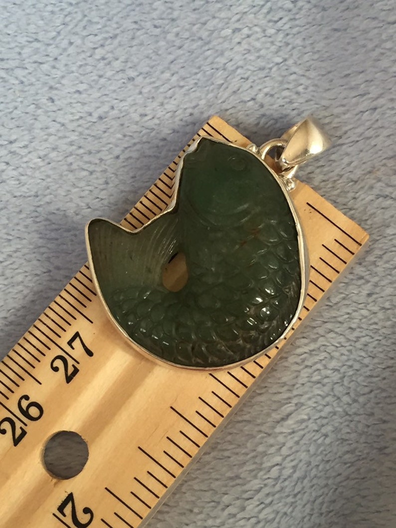 Carved Jade Fish Pendant Sterling Silver - Etsy