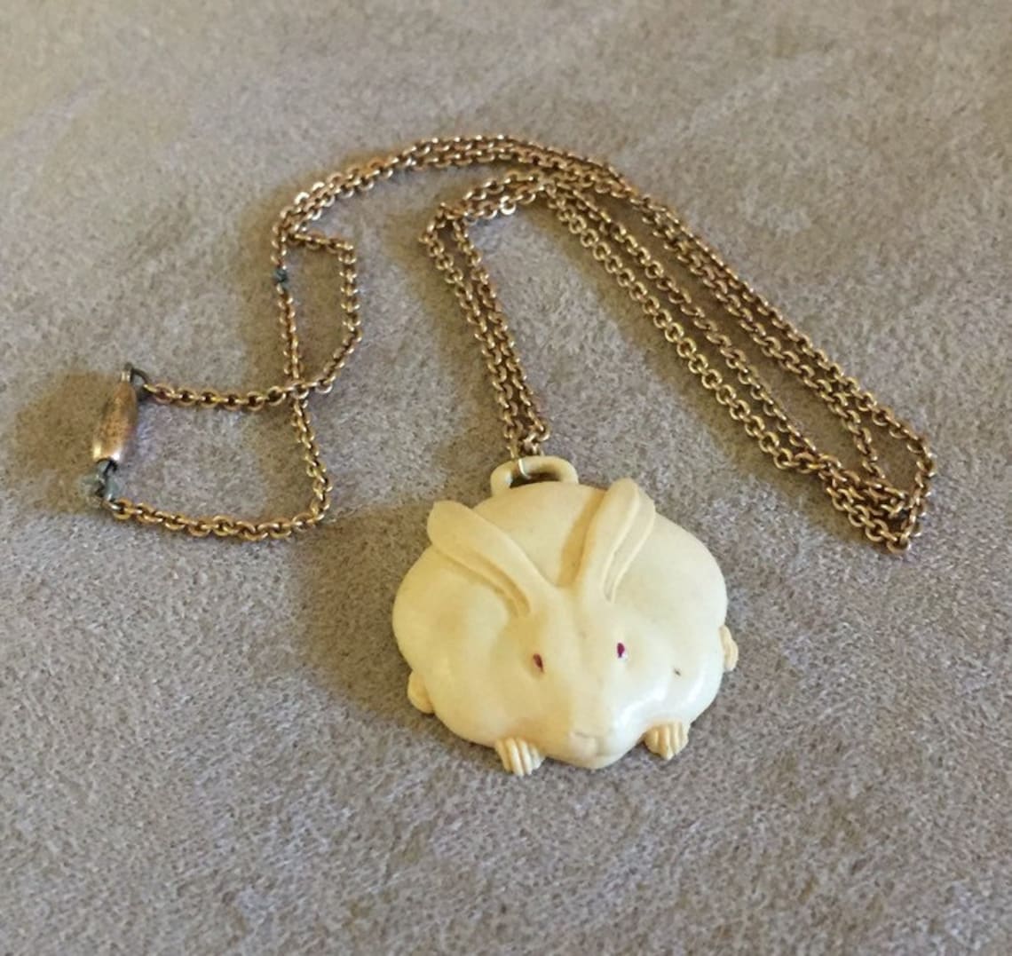 Antique Hand Carved Rabbit Pendant Solid Piece W/chain Necklace - Etsy