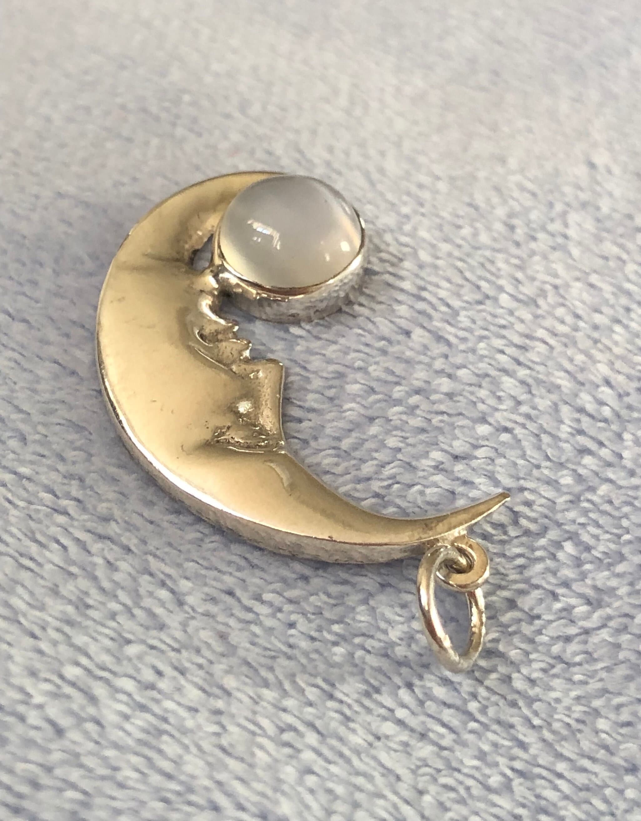 Vintage Older Handsome Sterling Moon Pendant W/gemstones Moon Face Celestial Pendant - Etsy