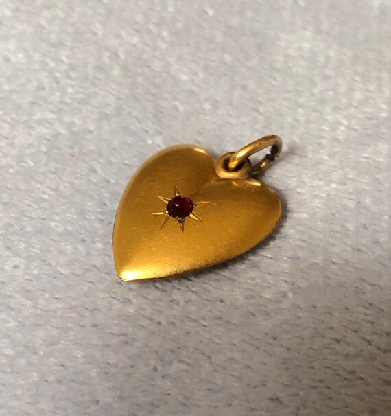 Antique Super Tiny Puffy Heart W/Pointy Garnet Pendan… - Gem