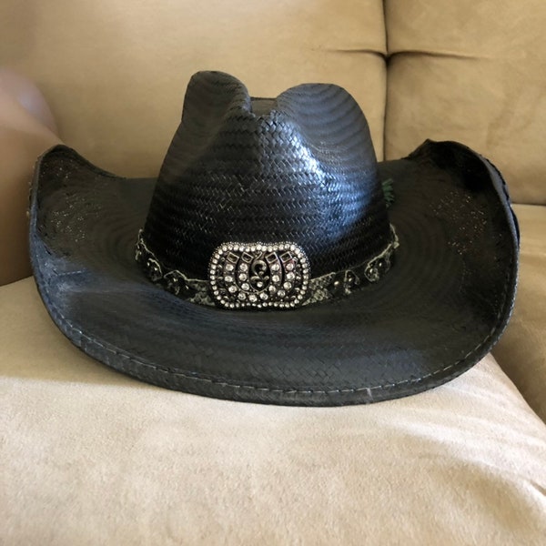Black Straw Cowboy Hat - Etsy