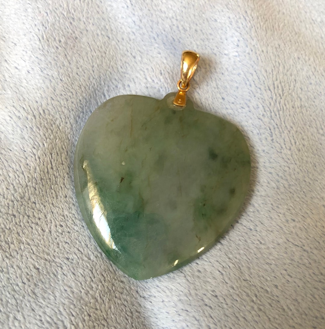 Vintage 14K Gold Heart Jade Pendant Translucent Moss Jade - Etsy