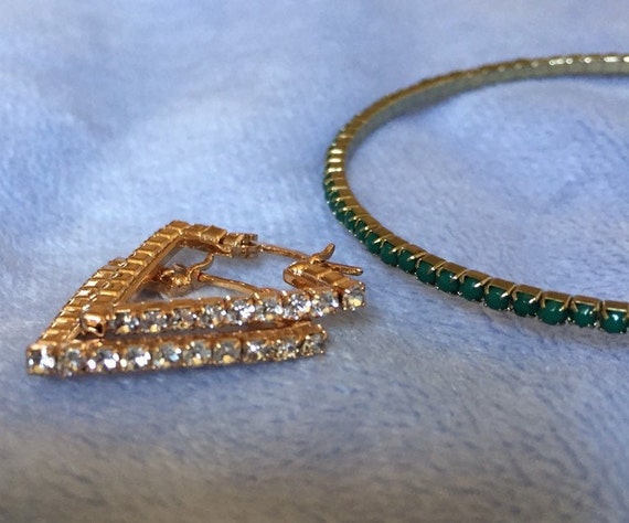 Vintage Peacock Green Cross Dainty Wrap Bangle Bracel… - Gem