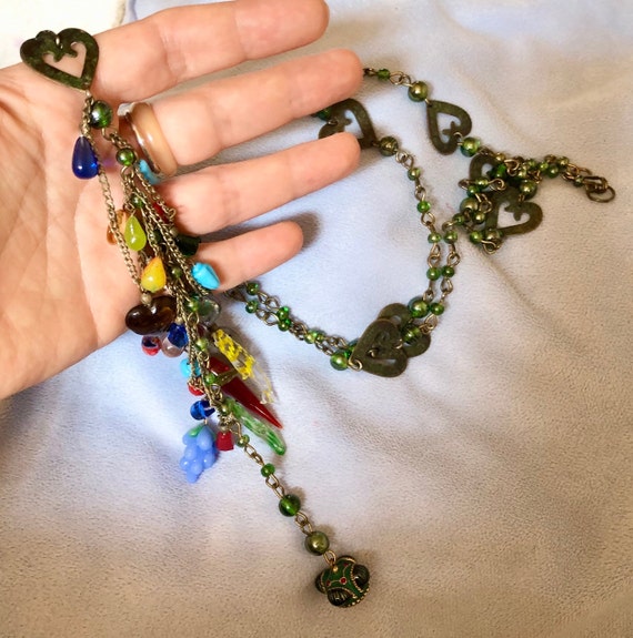 Upcycled Glass Charm necklace loaded with old Glass C… - Gem