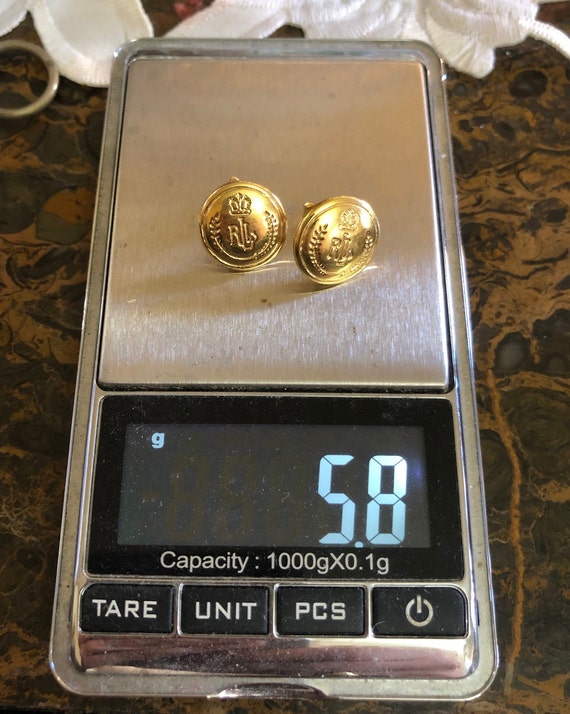 Vintage Ralph Lauren 14K Gold stem RLL Logo earrings … - Gem