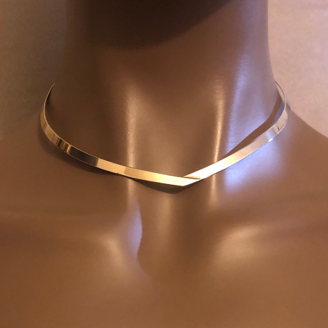 Vintage 14K & Sterling Silver Ed Levin Chevron Collar Necklace Chocker ...