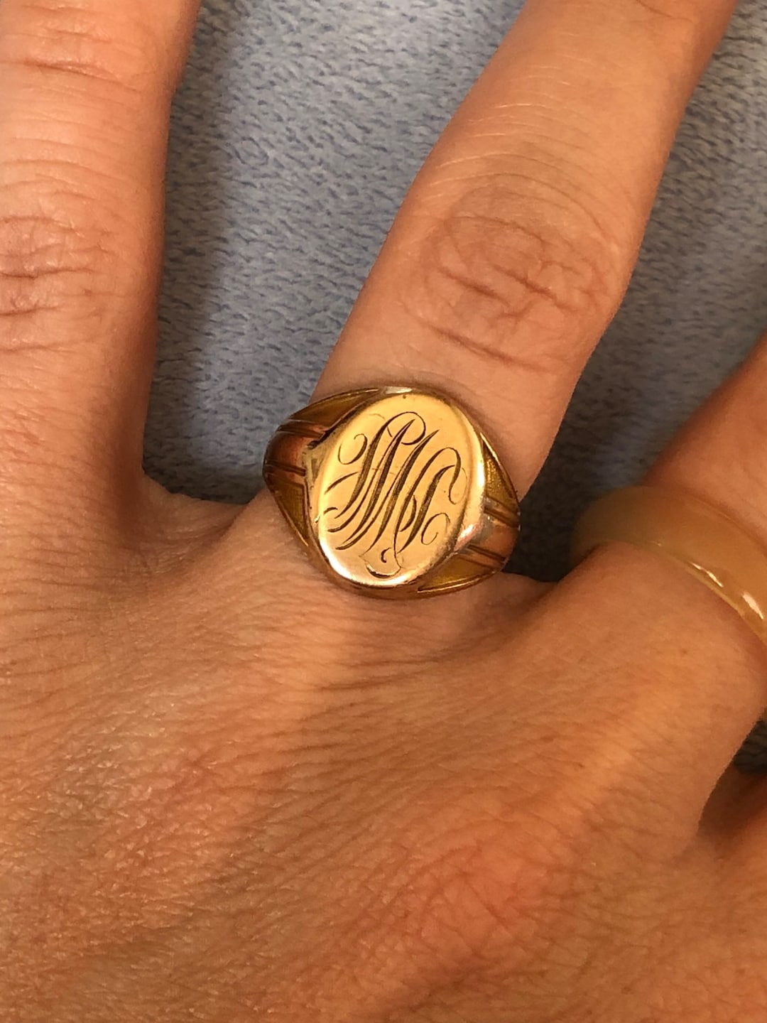 Antique Solid Gold Flat Signet Ring Unisex Size 6.5 M Initial or W - Etsy