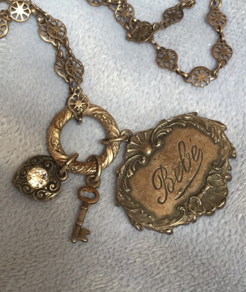 Vintage Catherine Popesco Bebe France Charm Necklace W/key & Crystal ...