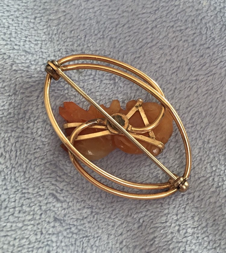 Signed Vintage H.S.B Harry S Bick Jade Fish Brooch Pin 12K Gold Filled ...