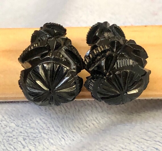 Antique Victorian Carved Whitby Jet orb Gothic earrin… - Gem