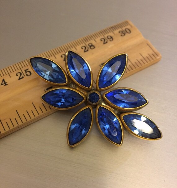 Vintage 1940’s Brass Metal Large Midnight Blue Glass … - Gem