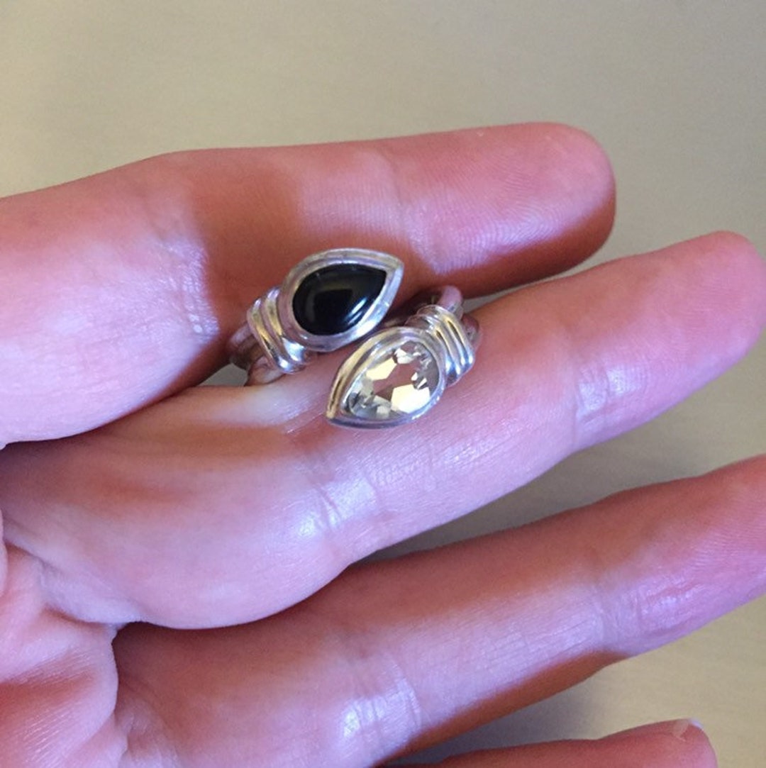Vintage Sterling Silver Bypass Wrap Ring W/black Onyx and Crystal - Etsy