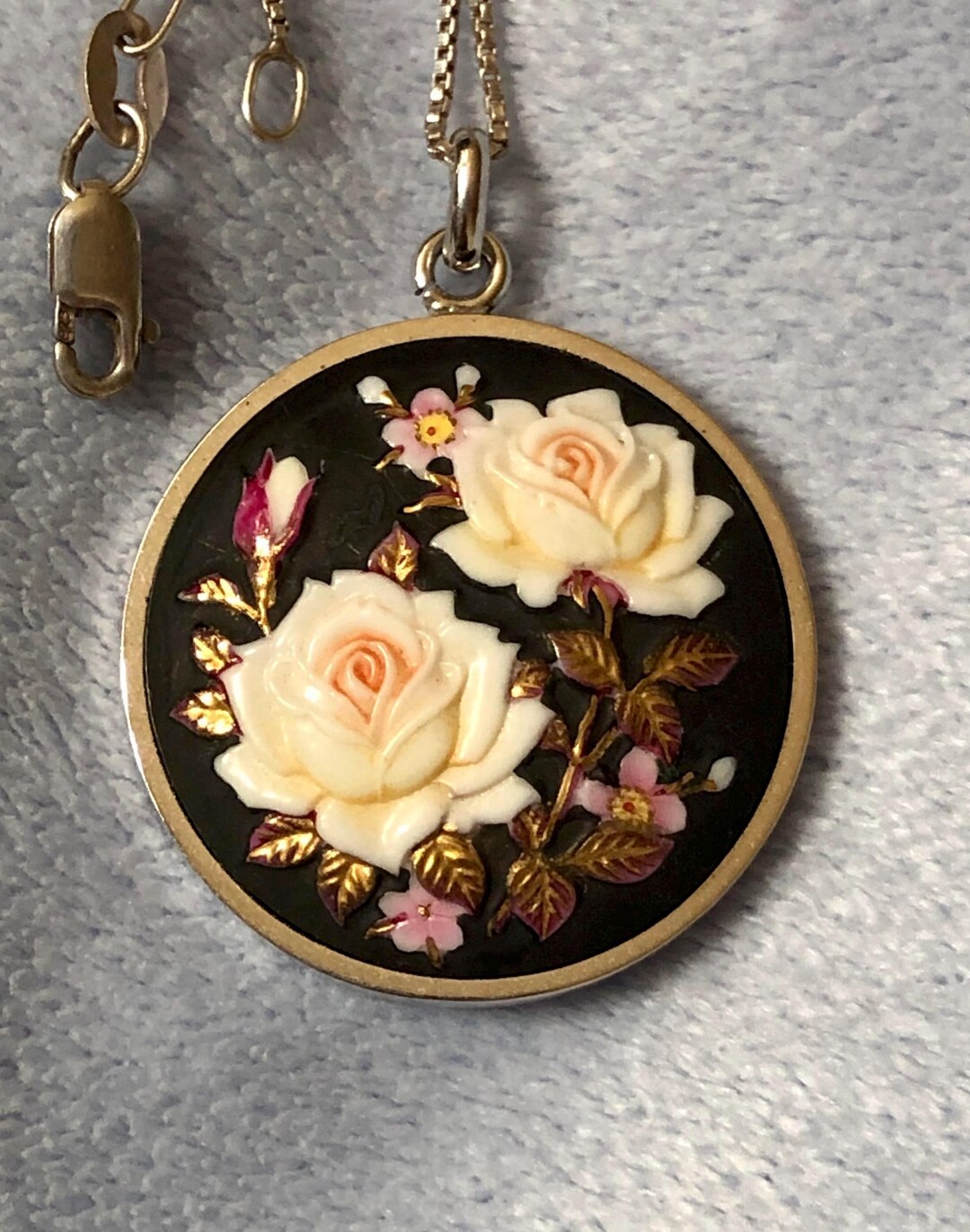 Toshikane Japan Arita Porcelain Rose Sterling Pendant W/sterling Box ...