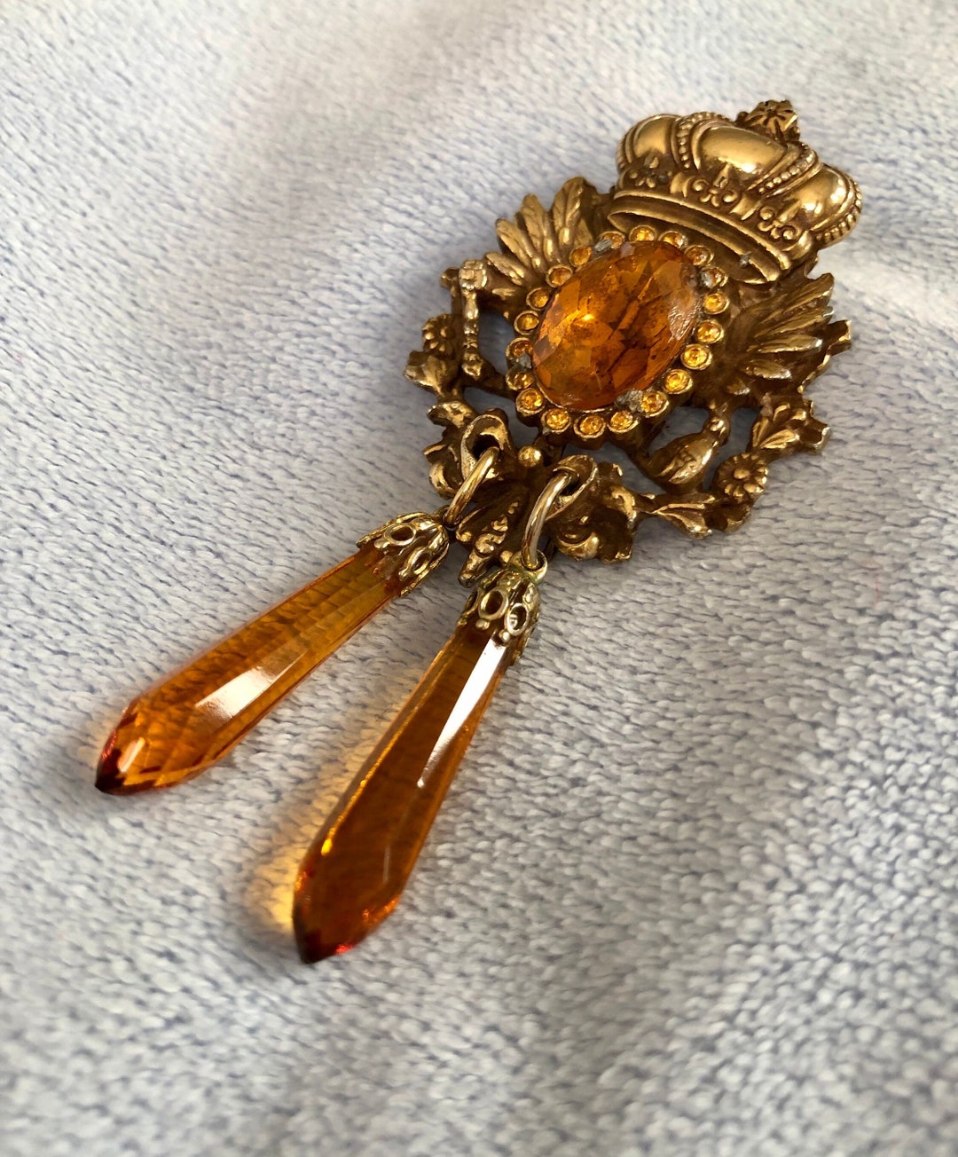 Vintage 1940-1960 Victorian Revival Heraldic Crown Pendent W/glass ...