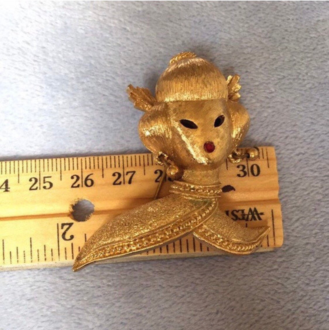 Rare Monet 3D Japanese Lady Geisha Red Rhinestone Gold Tone Brooch Pin ...