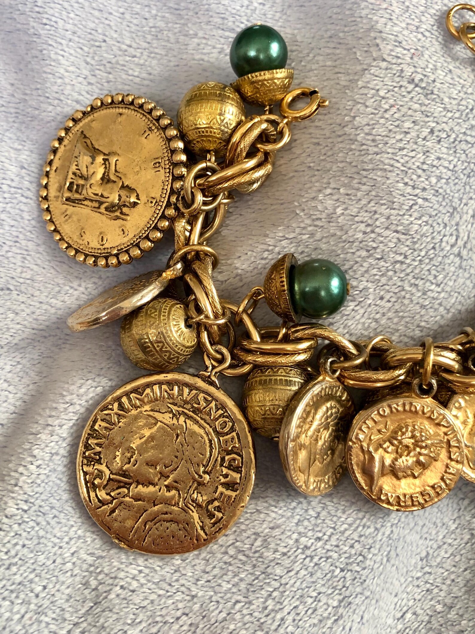 Vintage 1970 Etruscan Faux Coin Green Acorn Charm Bracelet 7.5” - Etsy